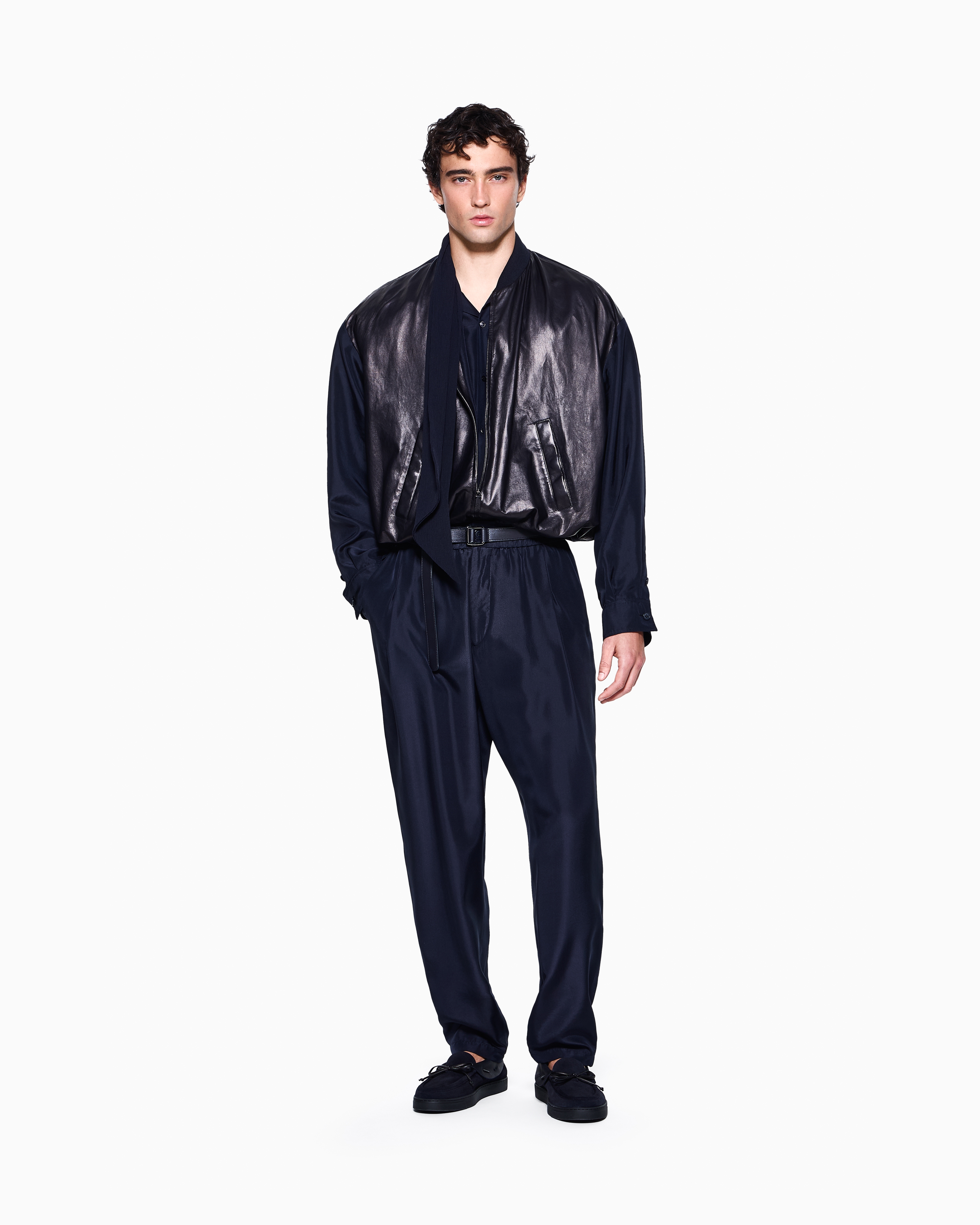 GIORGIO ARMANI Giorgio Armani Oversized Fit Leather Blouson Jacket with Silk Lining